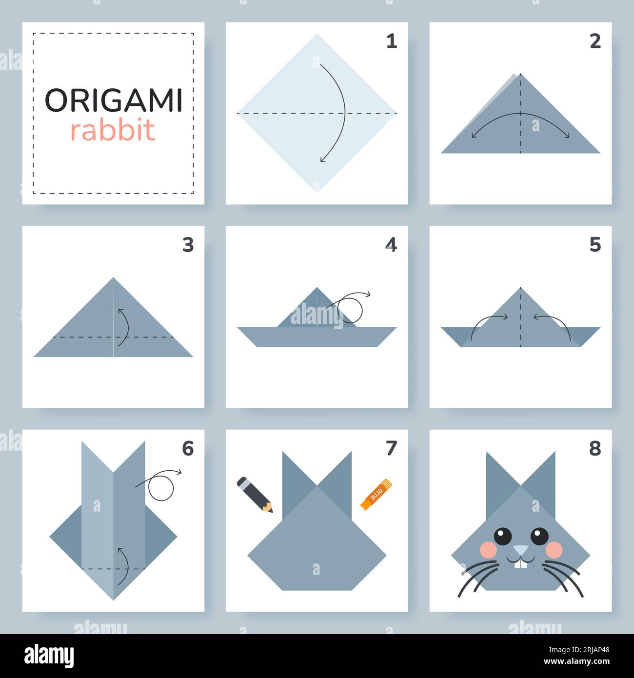 Origami tutorial for kids. Origami cute rabbit Stock Vector Image & Art ...