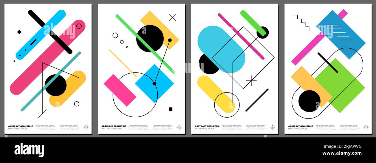 Abstract brutalism poster set. Memphis geometric shapes banner. Modern brutalist style minimal ...