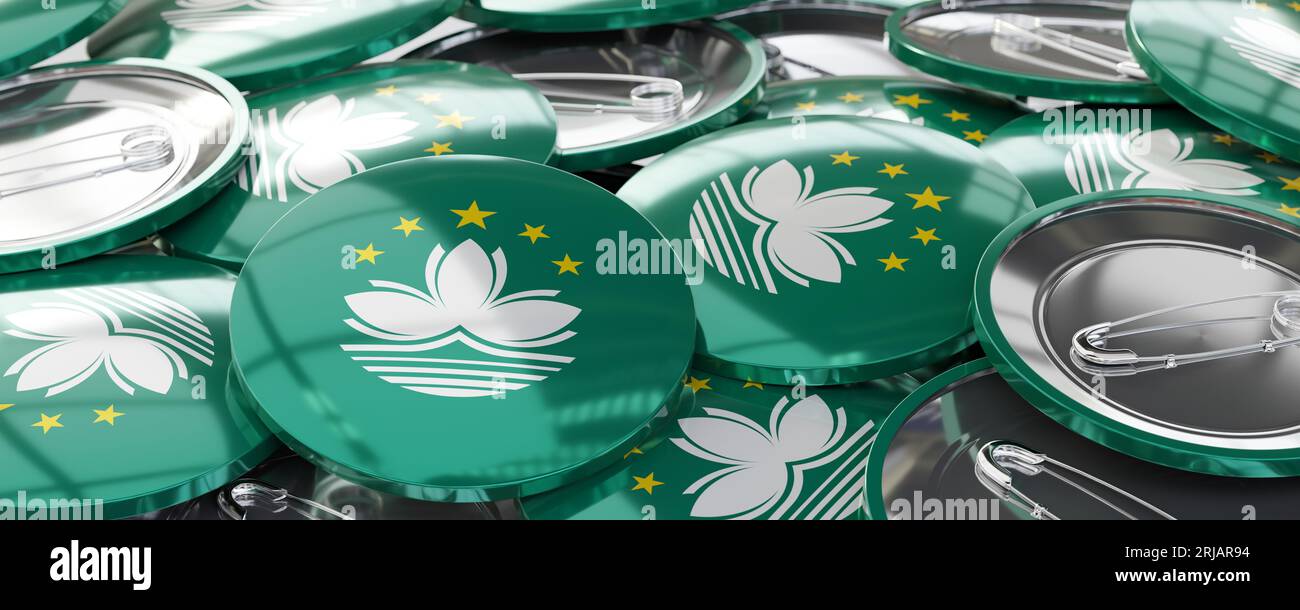 Macau - round badges with country flag - voting, election concept - 3D ...
