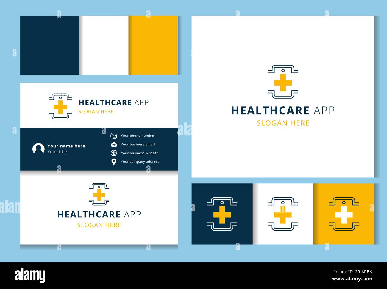 Healthcare app logo design with editable slogan. Branding book and ...
