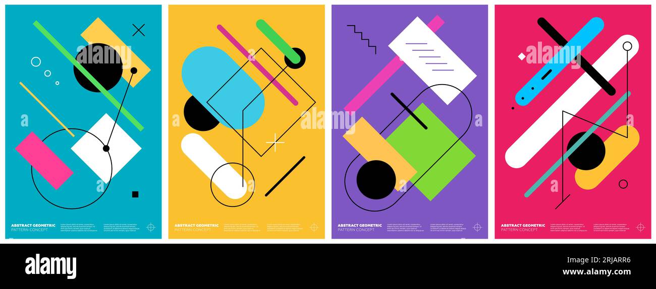 Abstract brutalism poster set with memphis geometric shapes. Modern ...