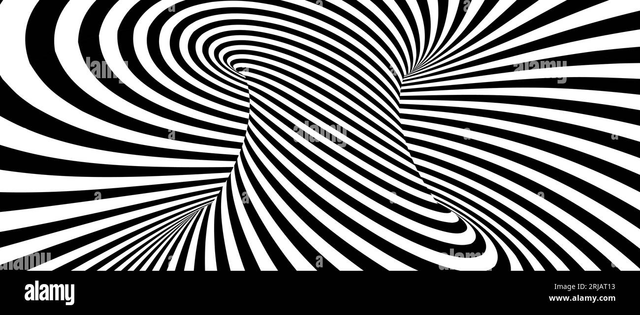 Abstract hypnotic spinning lines background. Black and white tunnel ...