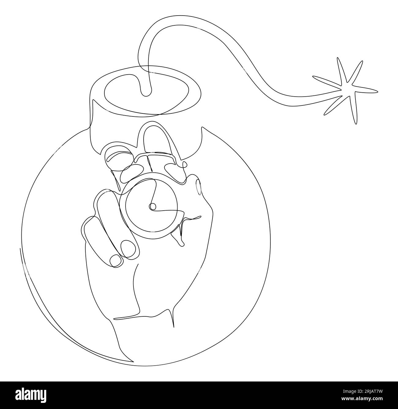 One continuous line of alarm clock with Bomb. Thin Line Illustration ...