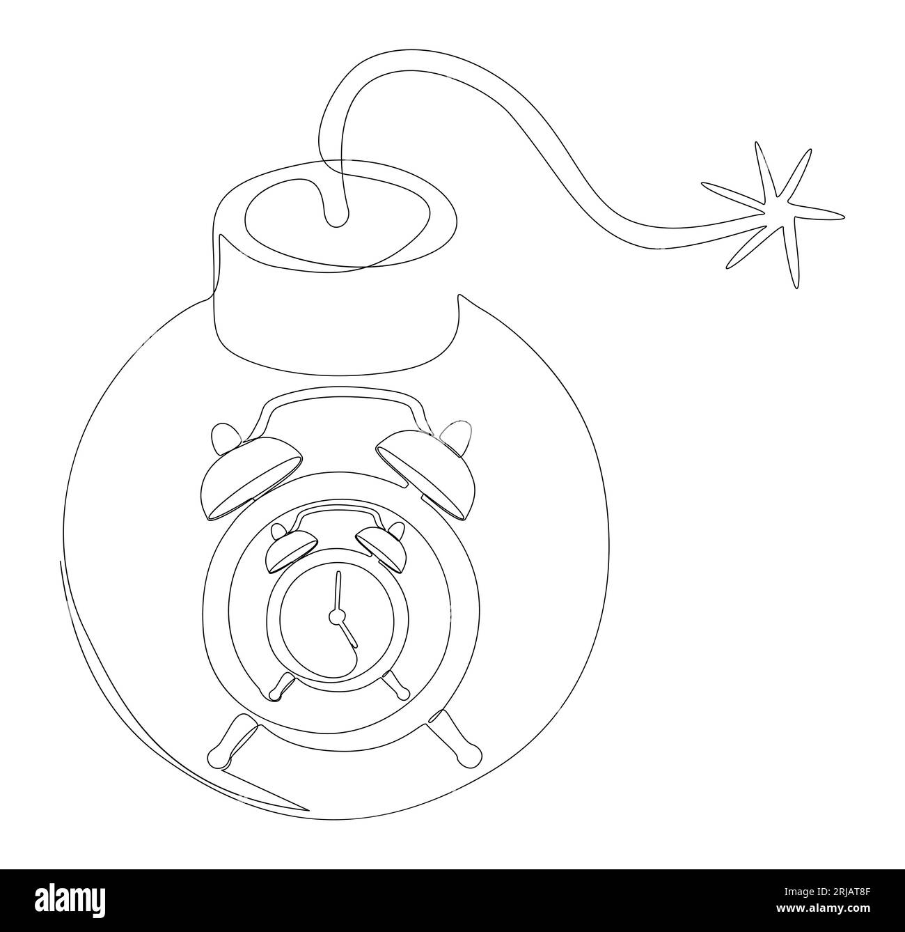 One continuous line of alarm clock with Bomb. Thin Line Illustration ...