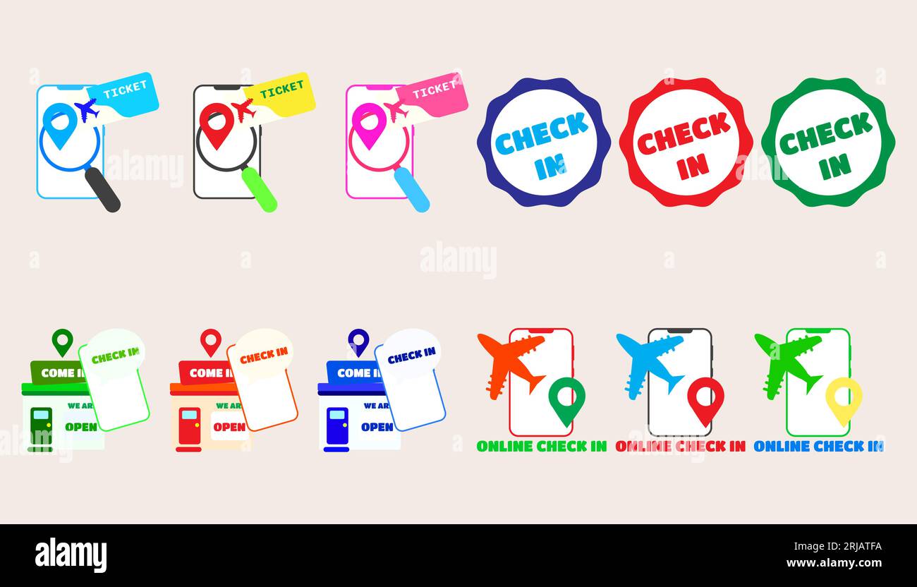 Collection Place check-in, plane ticket check-in, check-in icon Stock ...