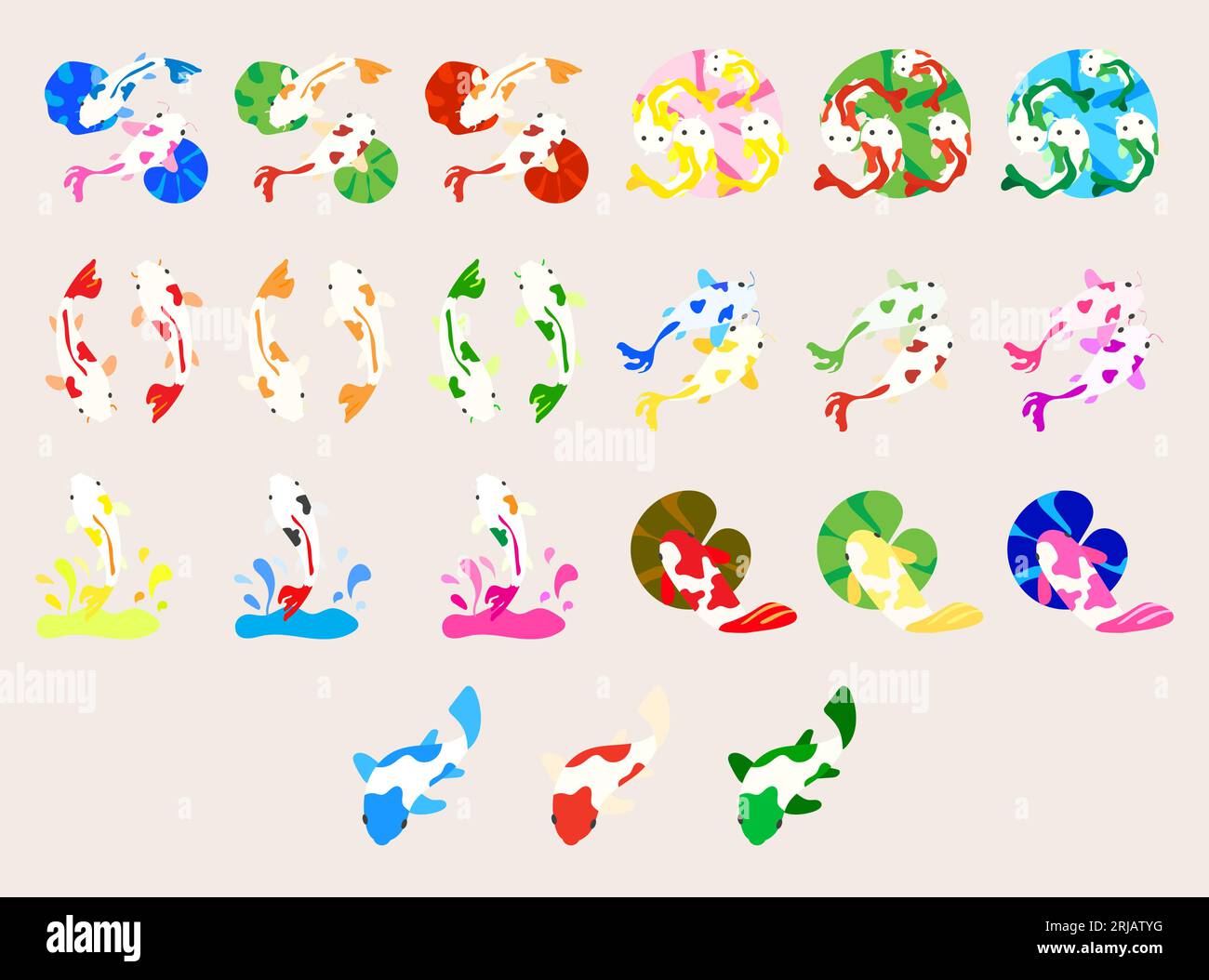Collection icon, colorful japanese koi fish, minimal style.set of koi ...