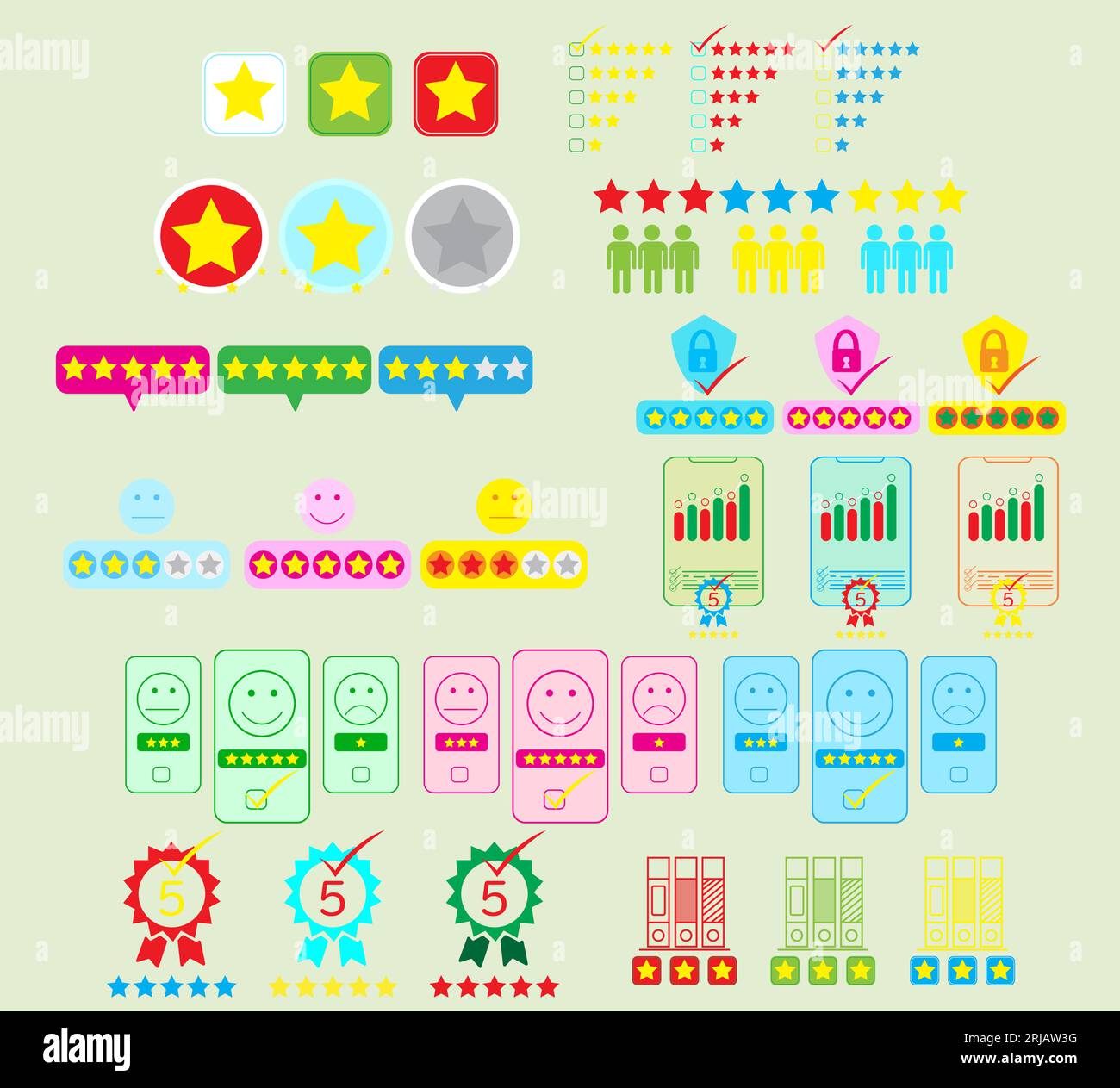 Collection of review stars for the best service rating for satisfaction ...