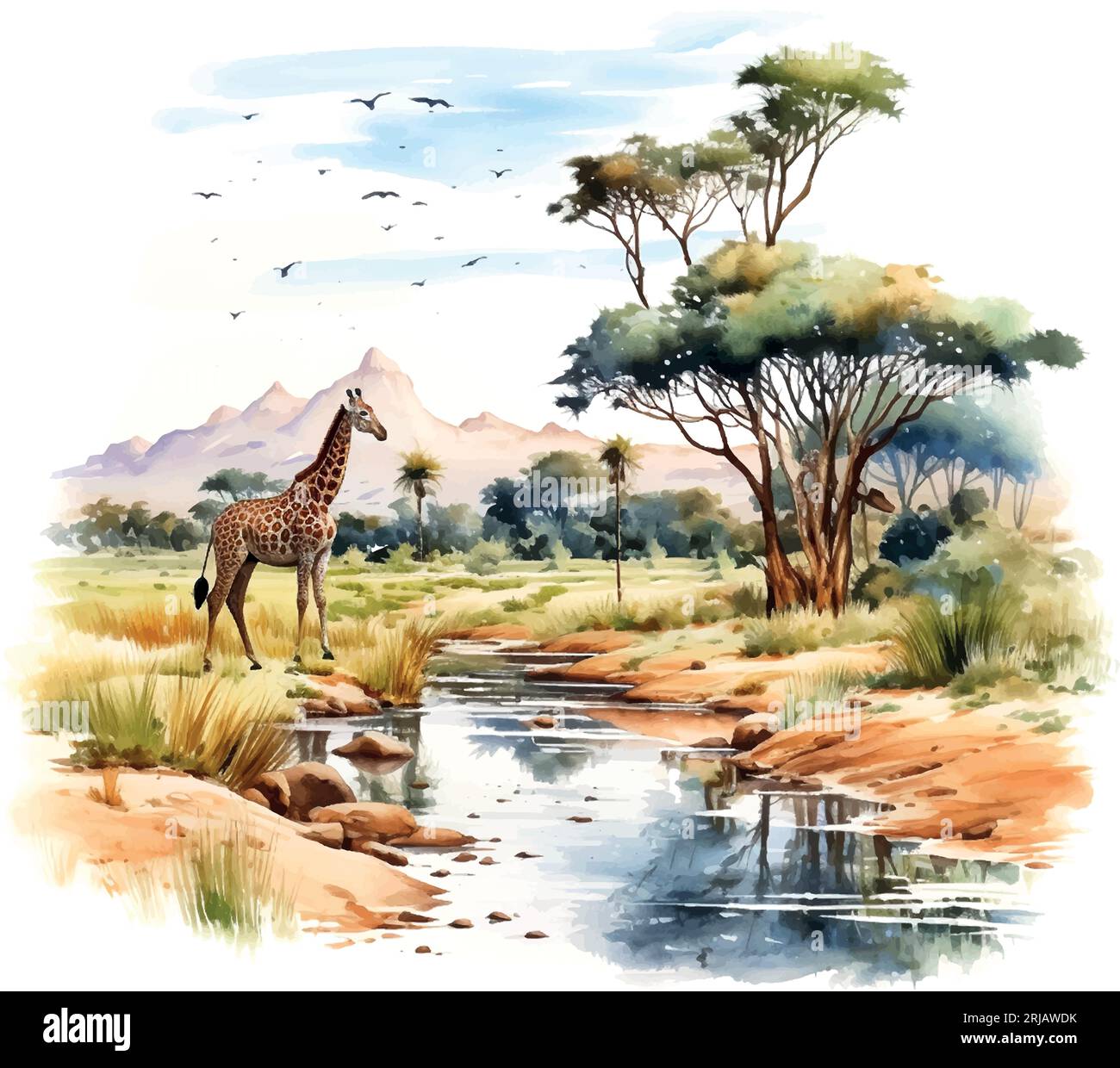 Beautiful landscape africa watercolor, great design for any purposes ...
