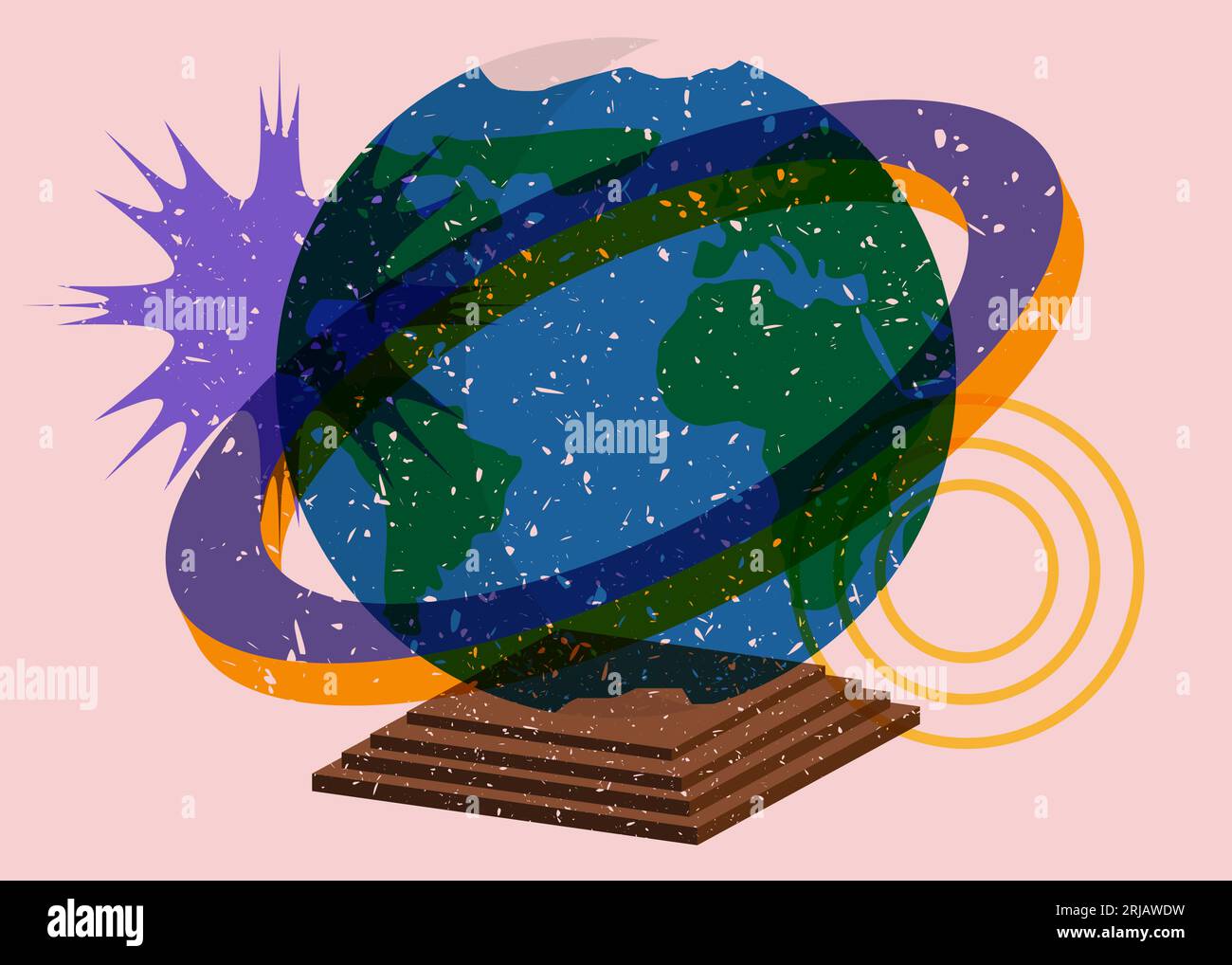 Planet Earth with colorful geometric shapes. Object in trendy riso ...