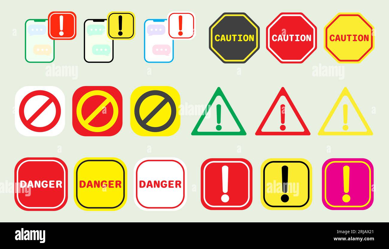 Collection icon Symbols with caution symbols. set of warning Stock ...