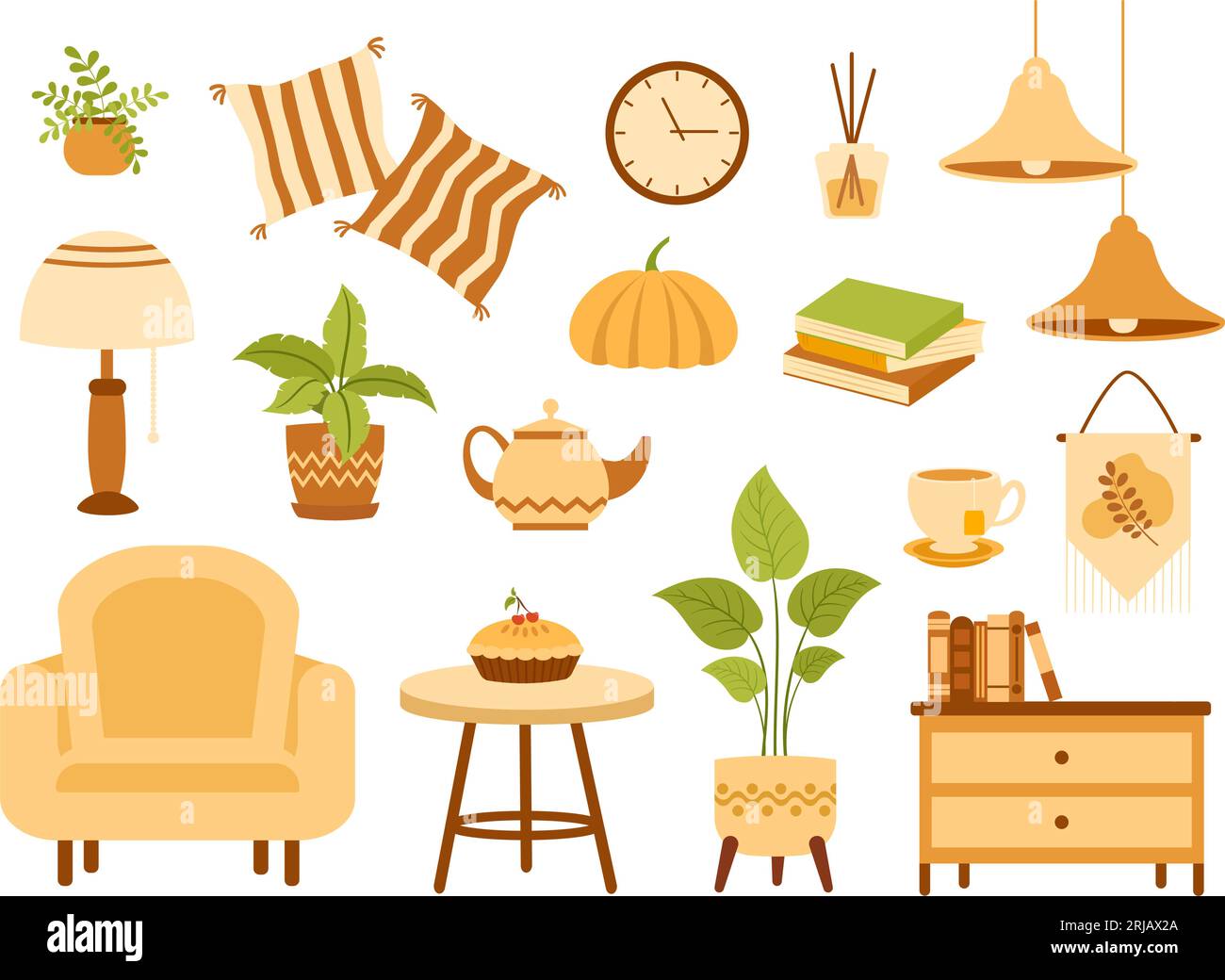 Autumn Cozy Home Decor Vector Illustration with Living Room Interior ...