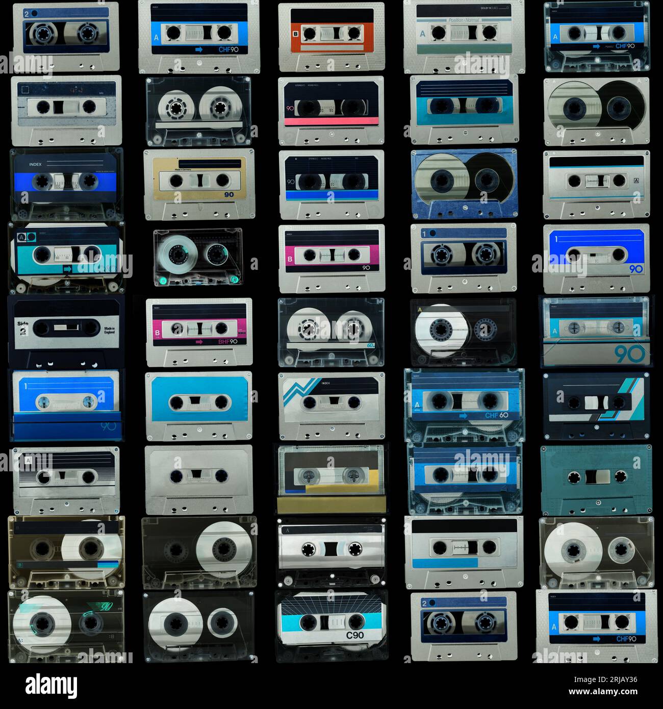Collage of various vintage audio cassettes tapes Stock Photo - Alamy
