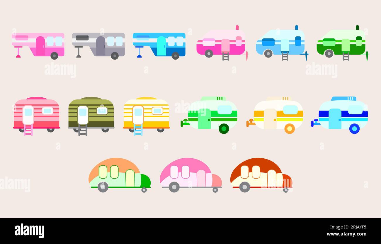 Collection camping caravan cars and trailers vehicles of travel caravans for camper.Set of ...