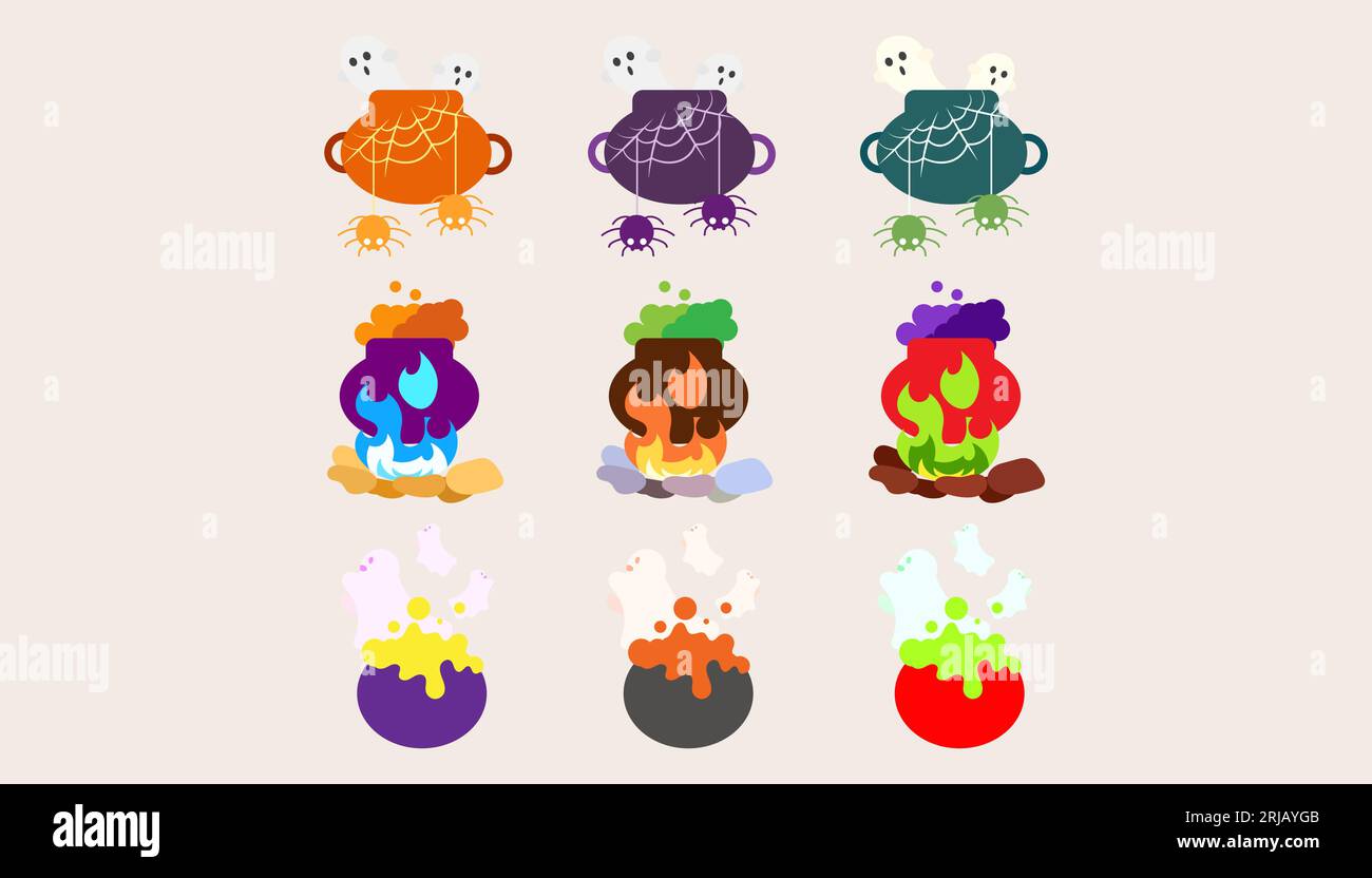 Collection Witch cauldron with bubbles on halloween.set of cauldron ...