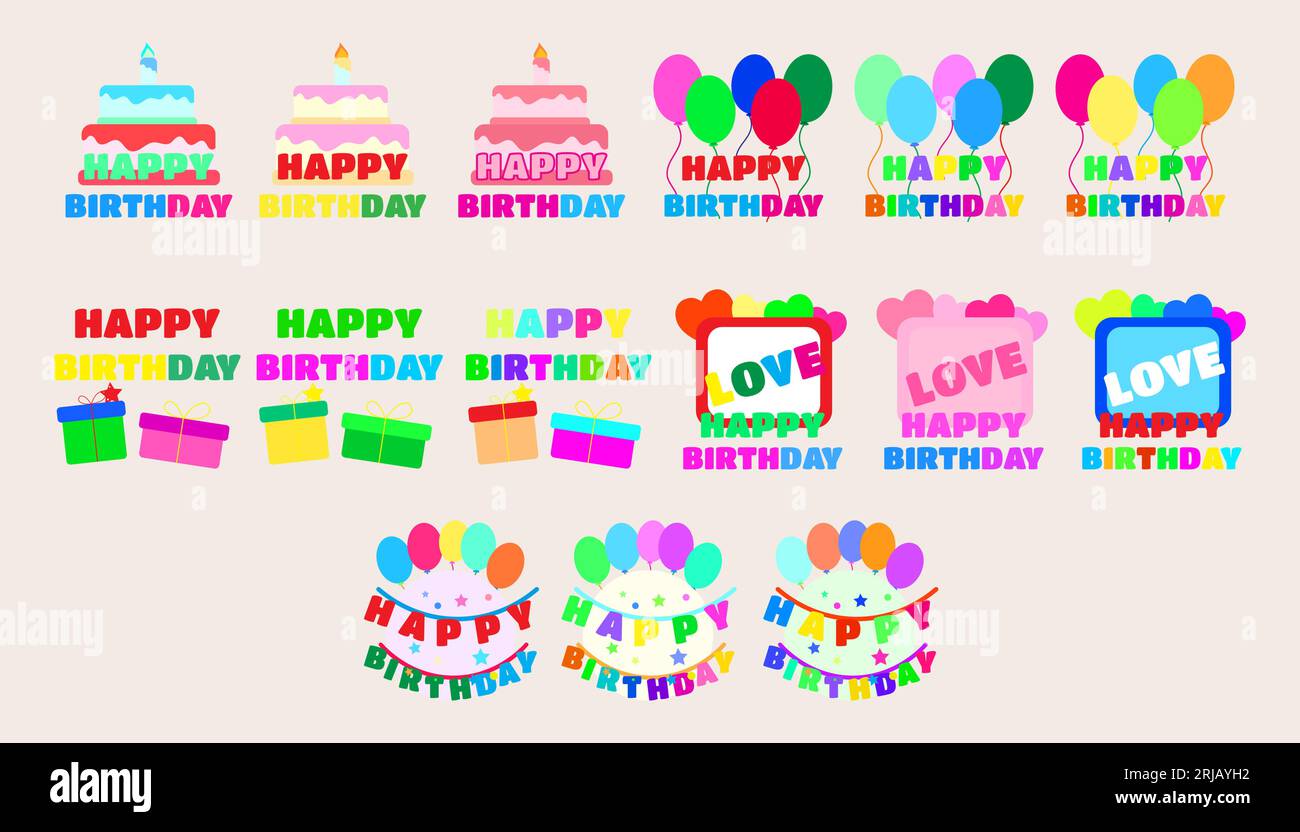 Collection Happy birthday words and colorful balloons.set of Happy ...