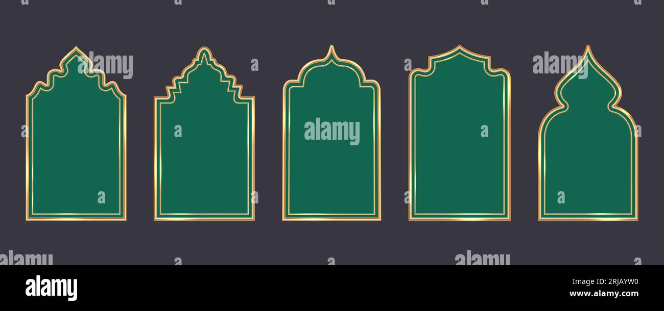 Ramadan window frame shapes. Islamic golden arches. Muslim mosque ...