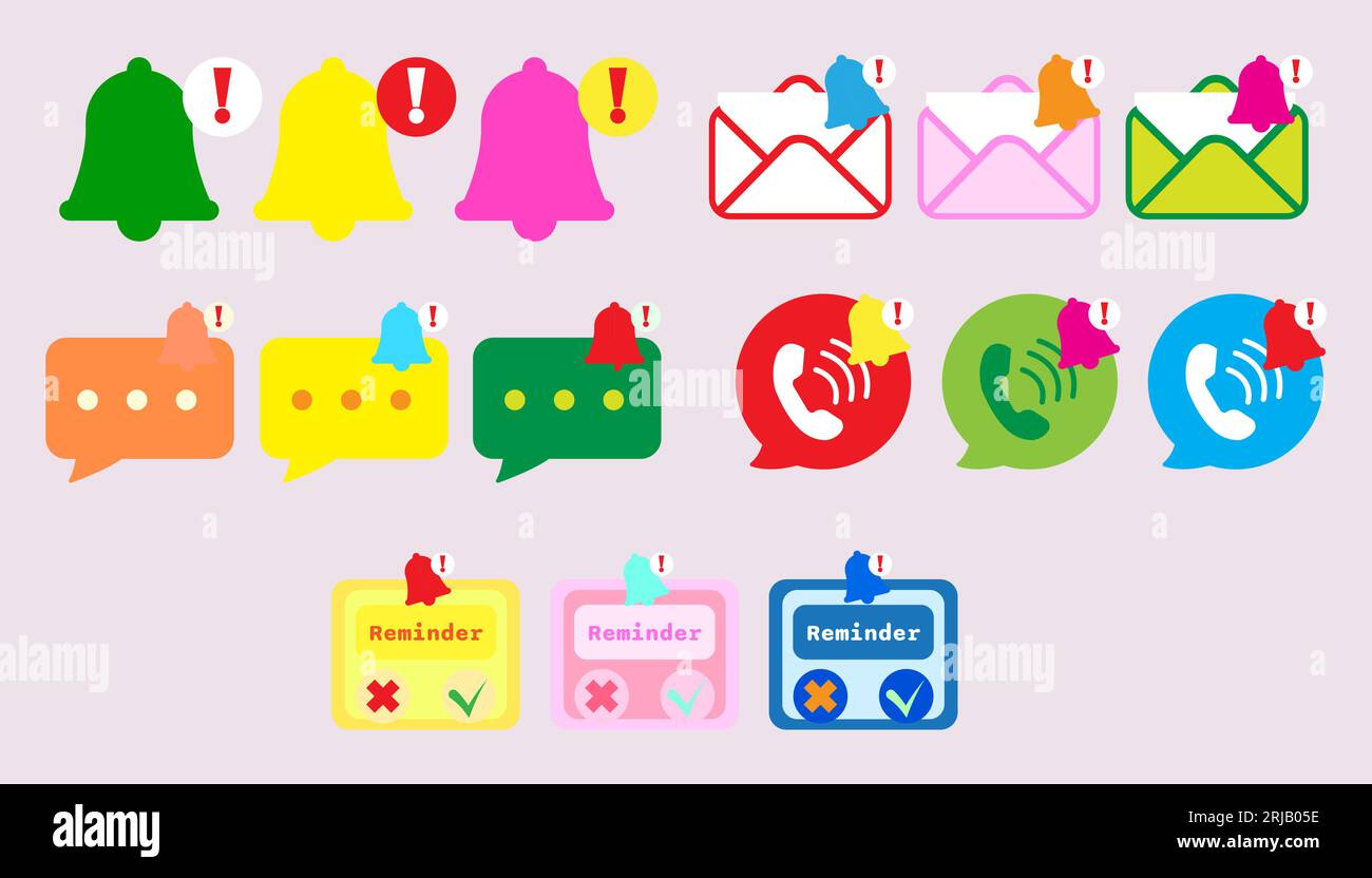Collection icon different types of reminders, email, phone calls, to-do ...