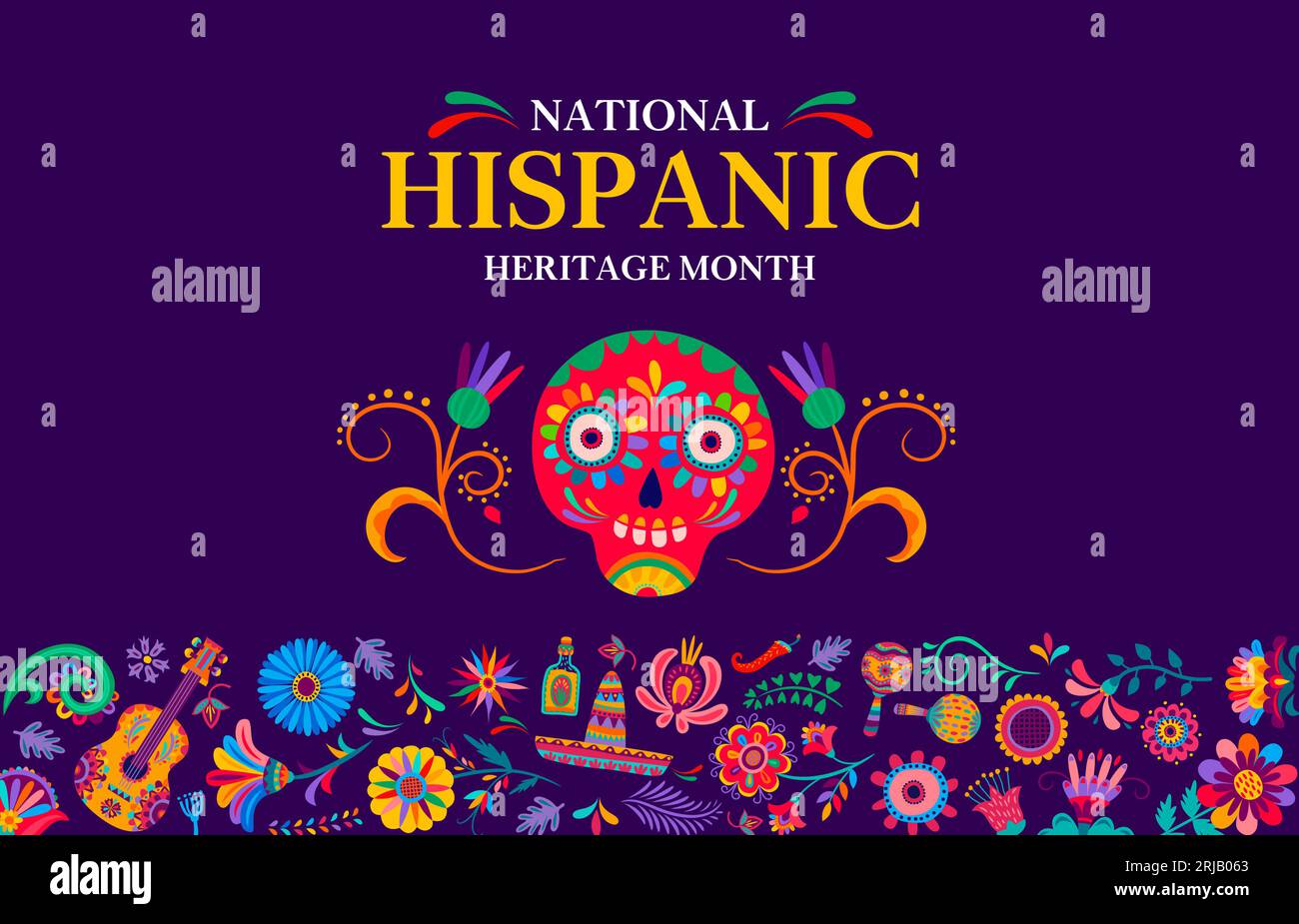 National Hispanic Heritage Month Festival Banner With Calavera Skull