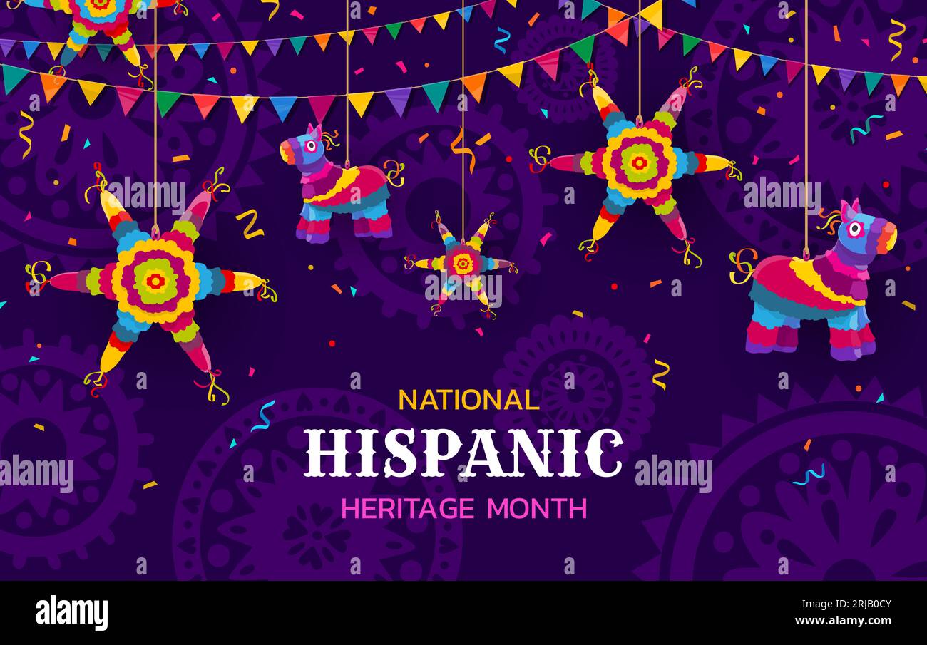 Holiday pinatas on national hispanic heritage month festival banner ...