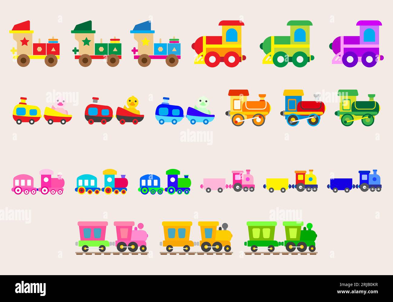 Collection icon children's constructor train with trailers. set of ...