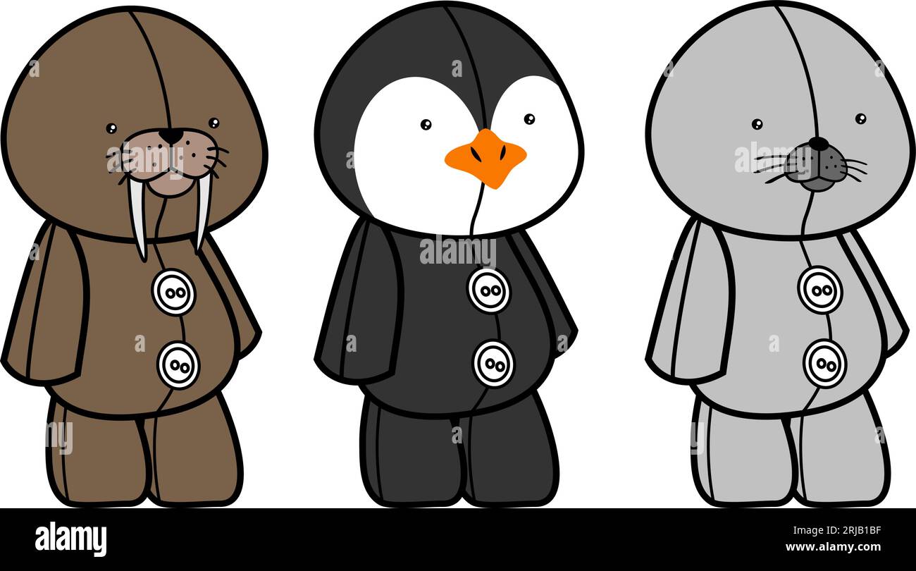 cute standing chibi animals character cartoon pack collection in vector ...