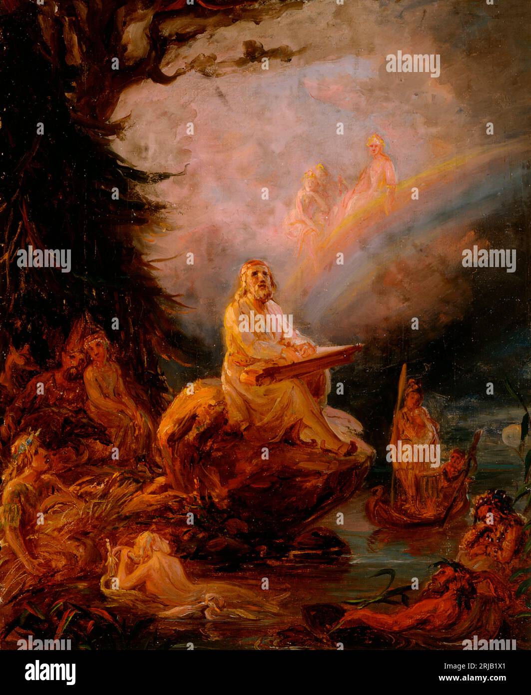 Väinämöinen Playing the Kantele, sketch by Robert Wilhelm Ekman Stock ...