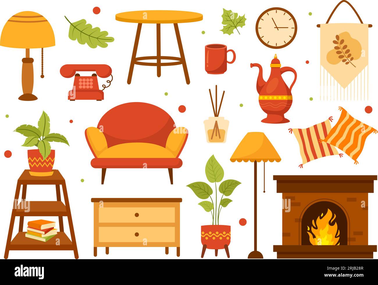 Autumn Cozy Home Decor Vector Illustration with Living Room Interior ...