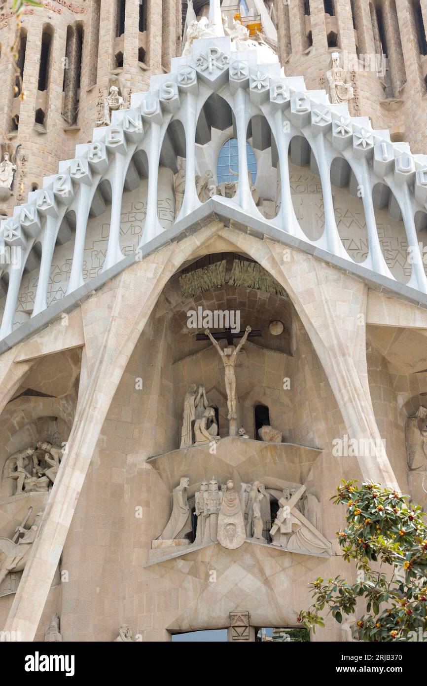 Close-up detail of the intricate facade of La Sagrada Familia, the ...