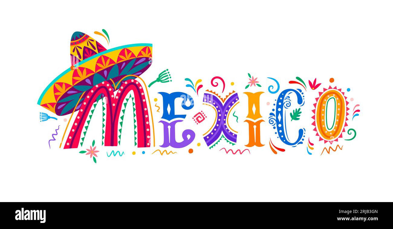 Mexico typography, mexican holiday banner. Isolated vector colorful ...