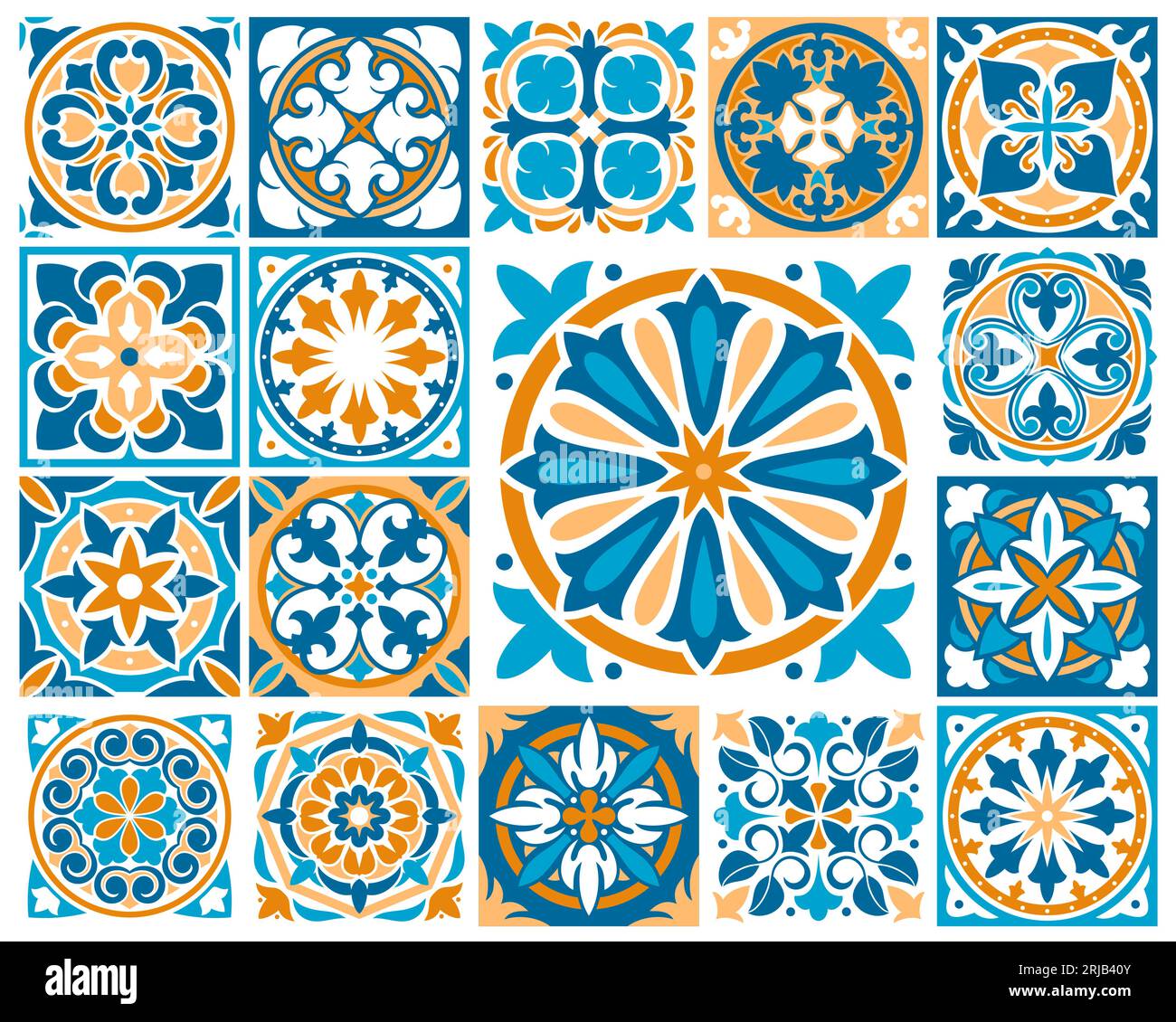 Moroccan and azulejo tile patterns. Majolica, talavera ornament of ...