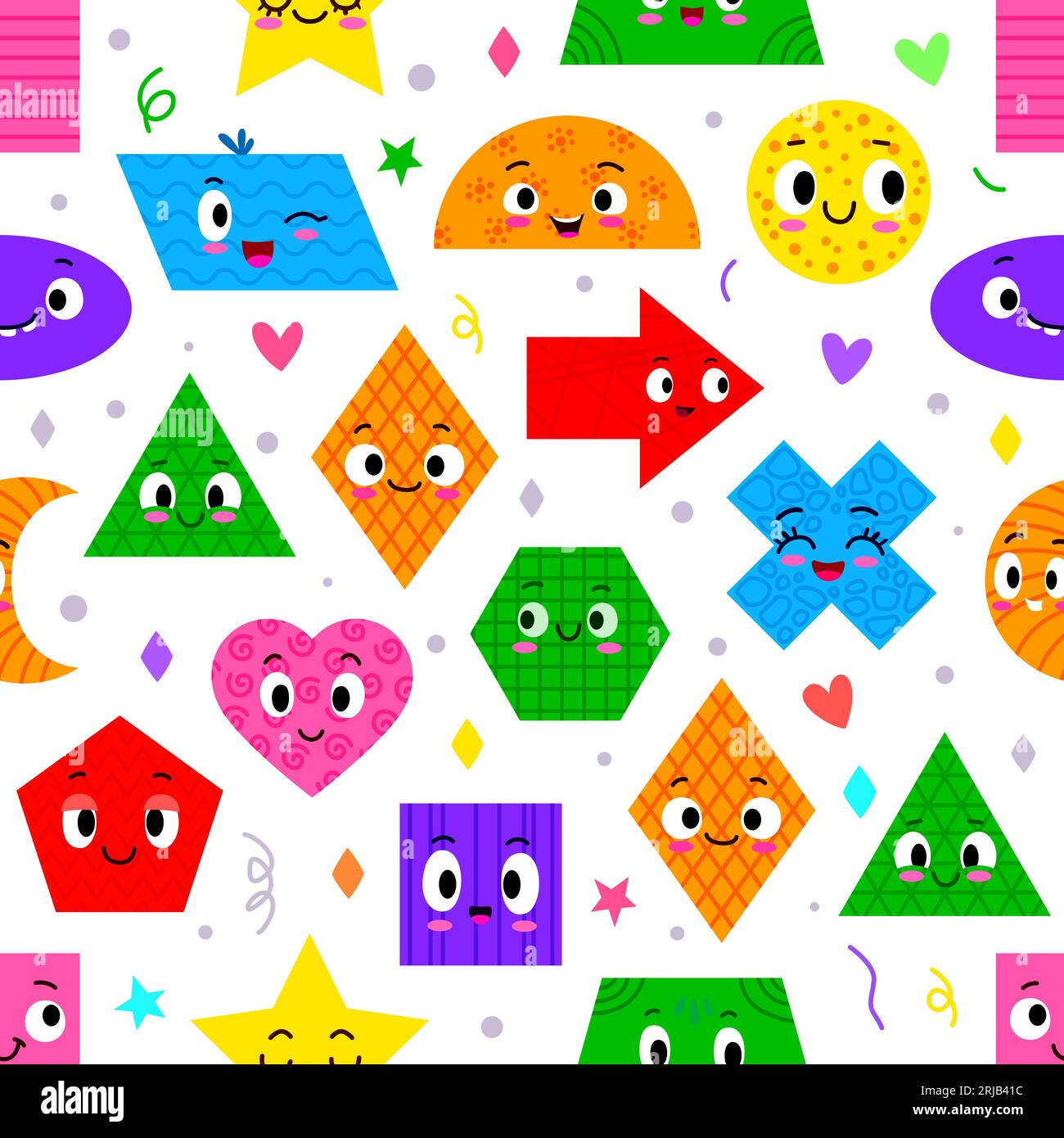 Math shape characters seamless pattern of cartoon geometric figures ...
