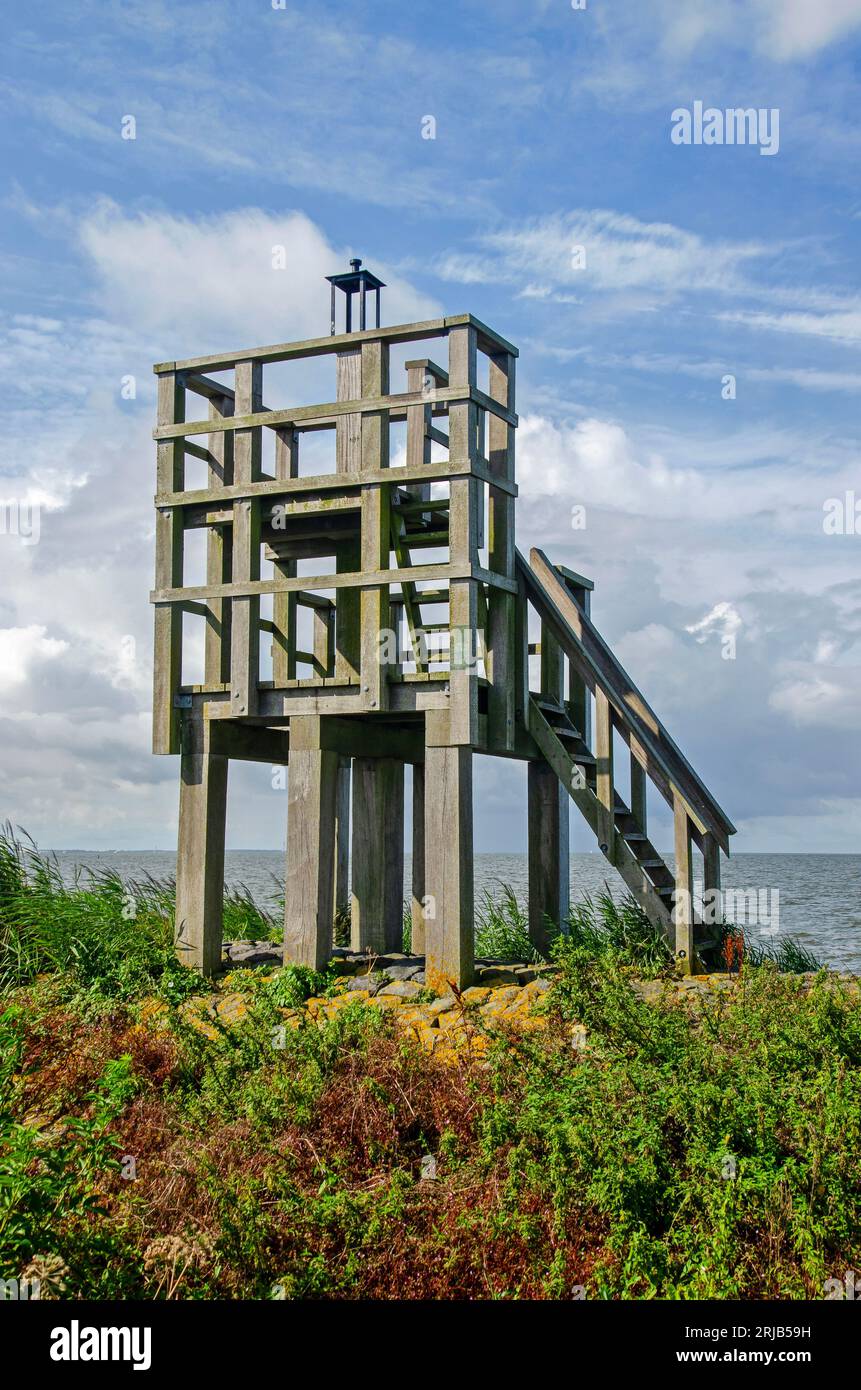 Urk, The Netherlands, August 3, 2023: little wooden observation tower ...