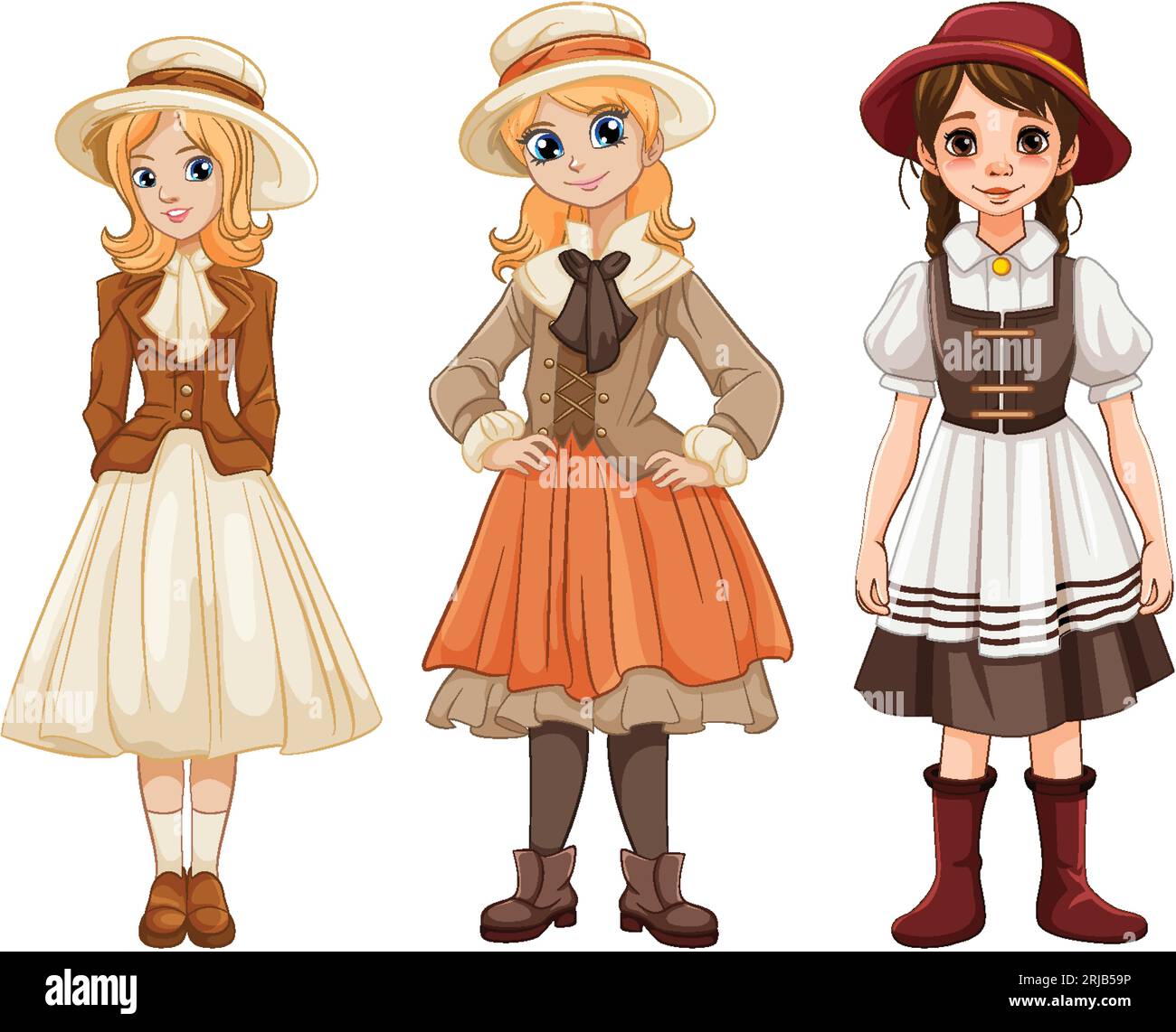 Vector illustration of a woman in a Victorian vintage dress Stock ...