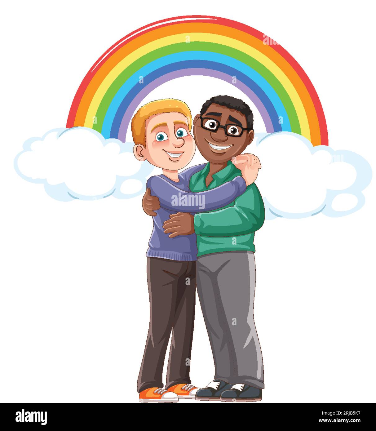 Interracial male couple cartoon character with rainbow pride at the ...