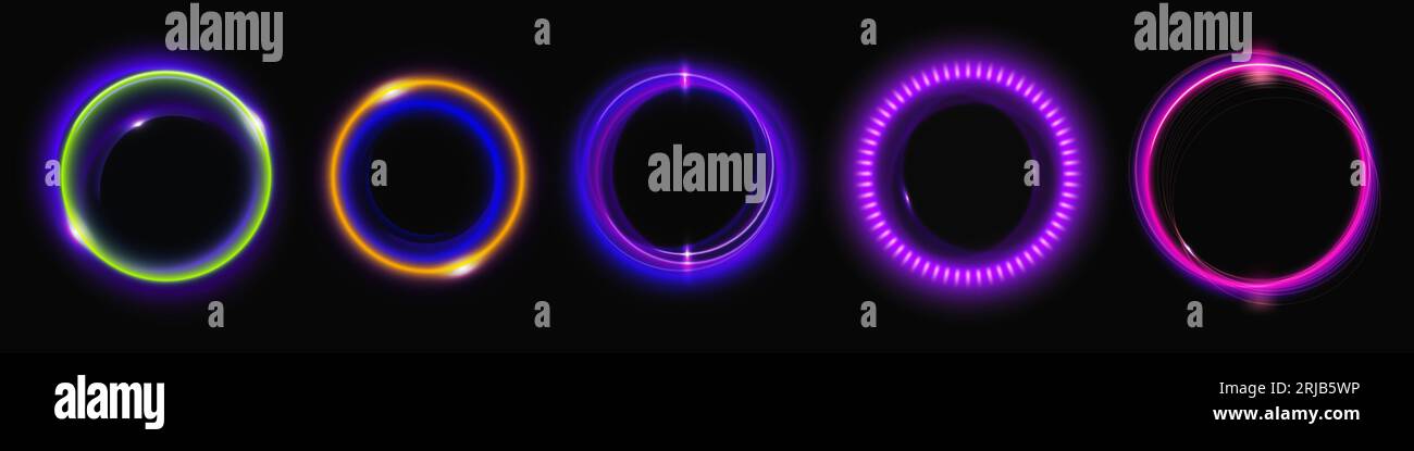 Set of round neon light flares isolated on black background. Vector ...