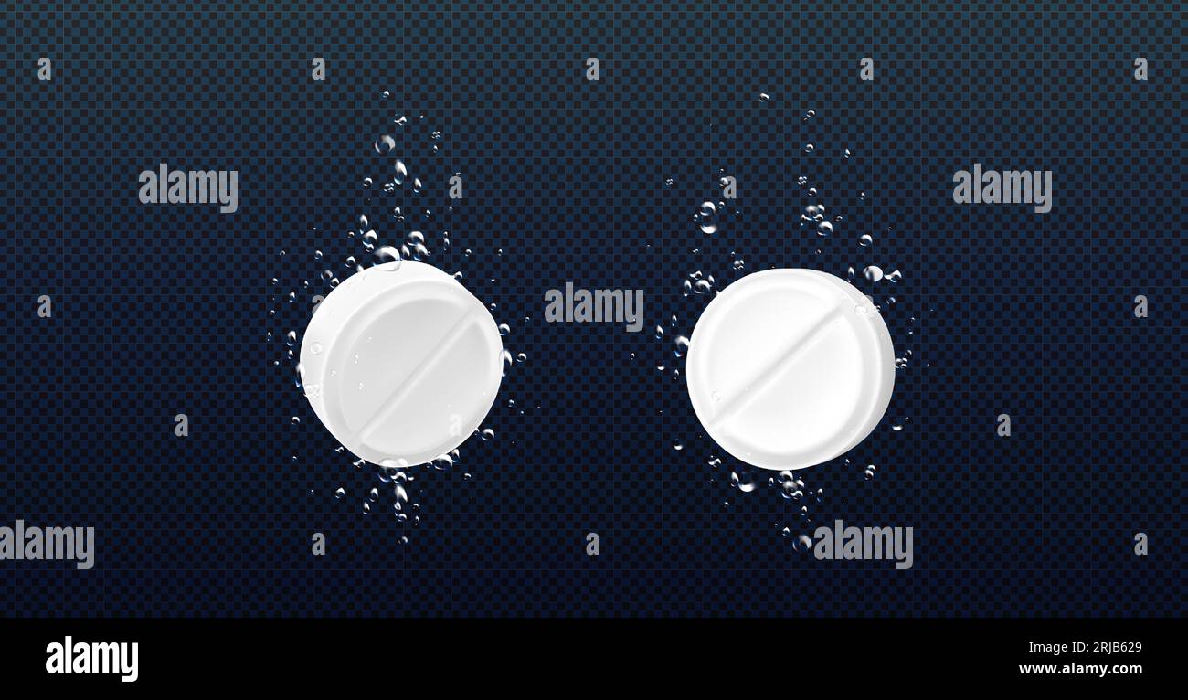 Effervescent aspirin tablet with underwater bubble. Fizzy white ...