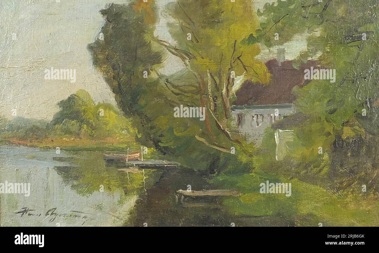 River landscape with a house. between 1875 and 1925 by Hans Agersnap Stock Photo - Alamy