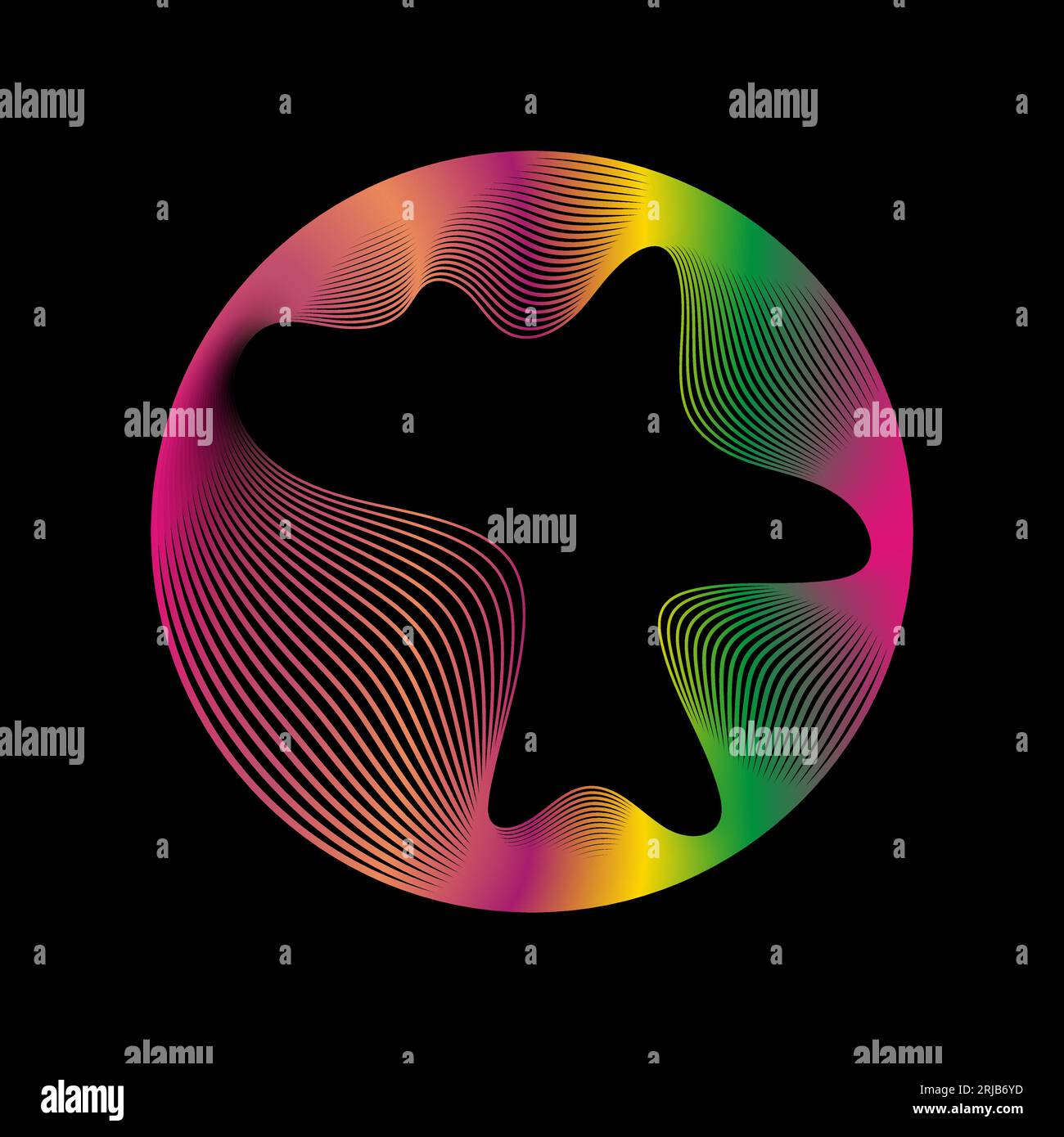 Glowing circle of neon colors of round curved shape with wavy dynamic ...