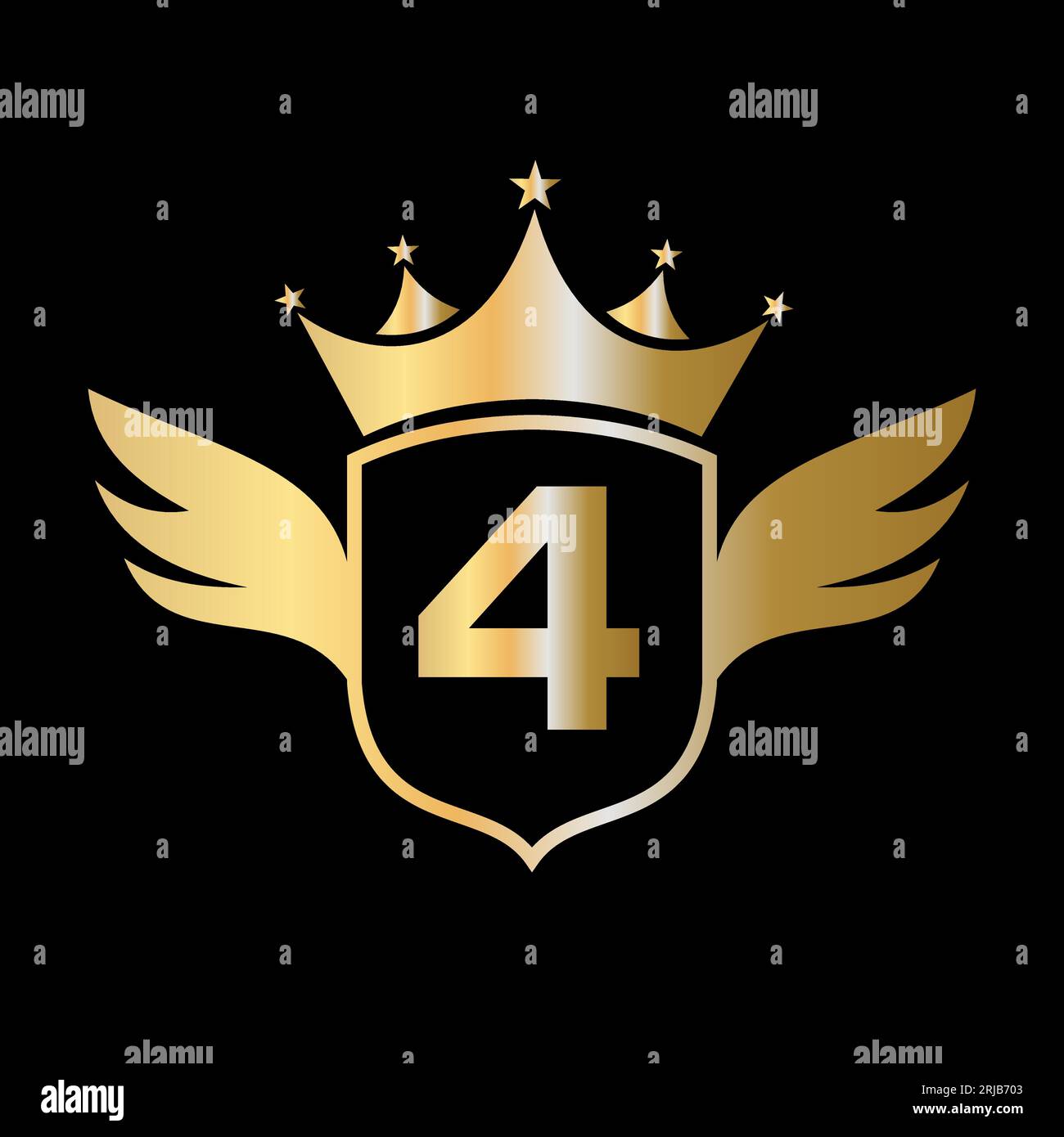 Letter 4 Transportation Logo With Wing, Shield And Crown Icon. Wing ...