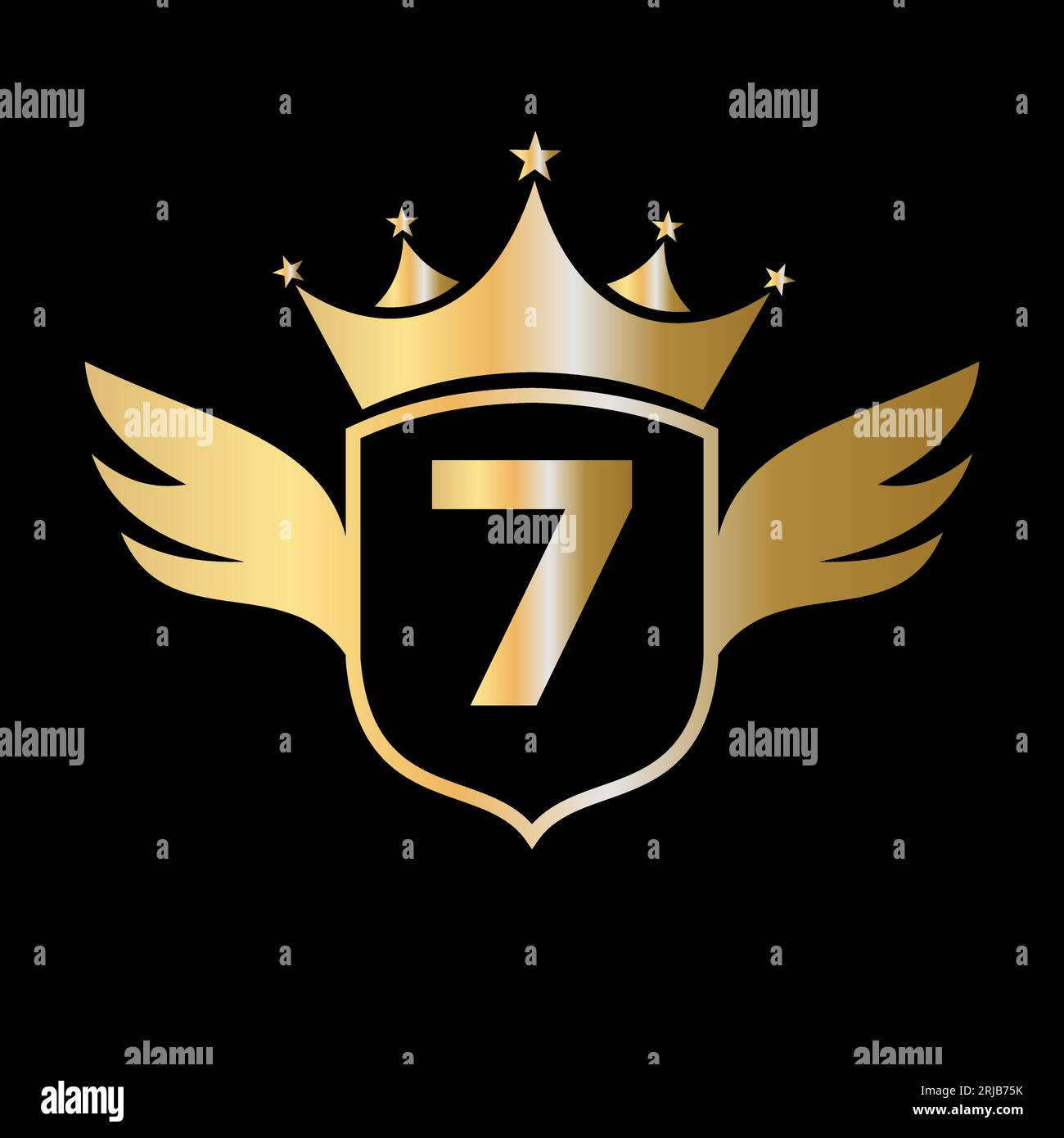 Letter 7 Transportation Logo With Wing, Shield And Crown Icon. Wing ...