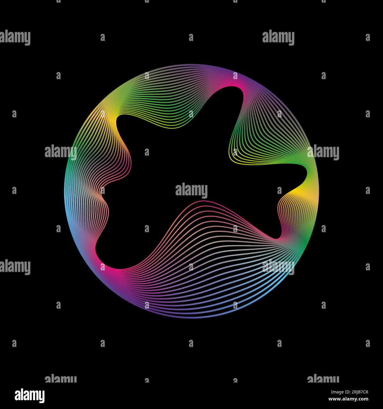 Glowing circle of neon colors of round curved shape with wavy dynamic ...