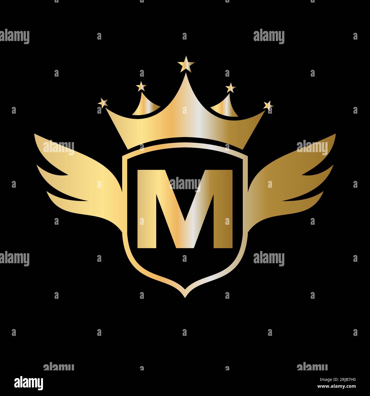 Letter M Transportation Logo With Wing, Shield And Crown Icon. Wing ...