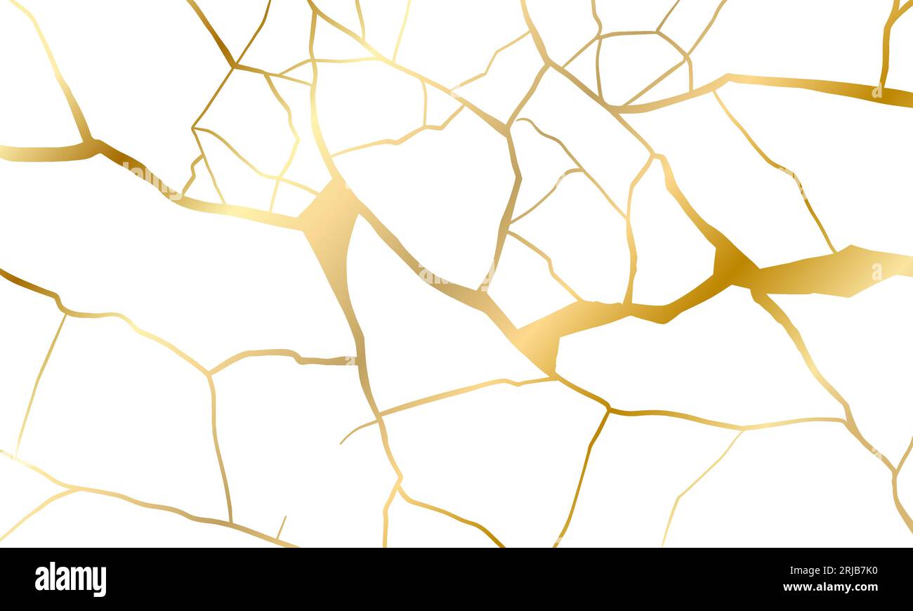 Gold kintsugi repair cracks background texture vector illustration ...