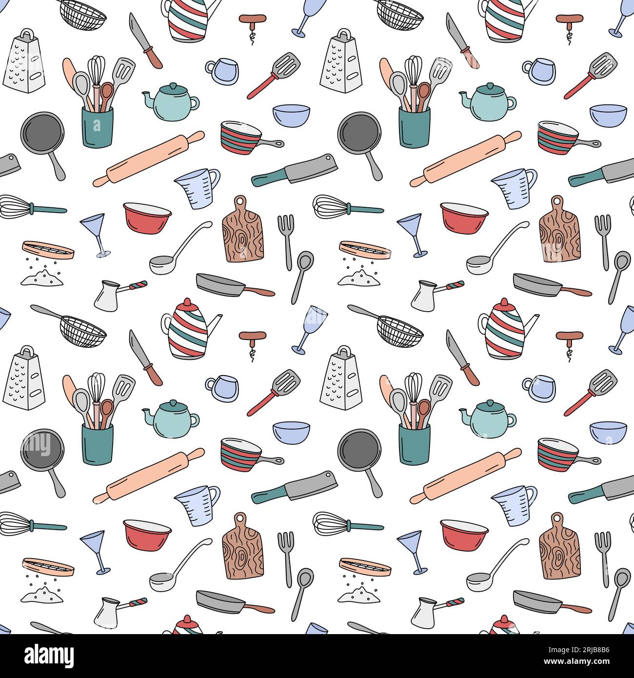 Kitchen doodles pattern. Kitchenware elements vector background. Cute ...