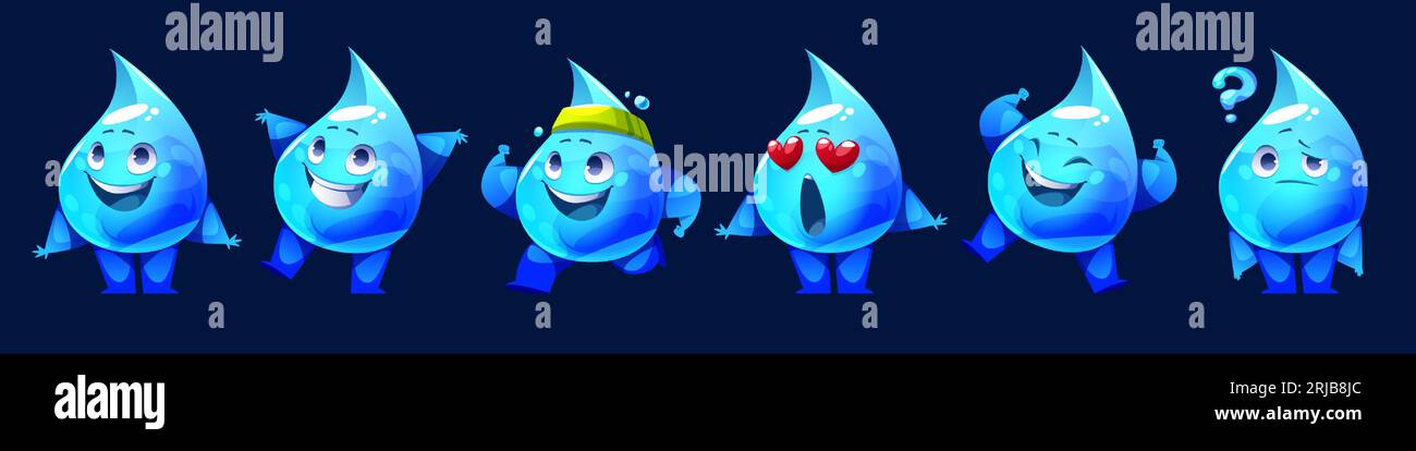 Water drop cartoon mascot character happy face cute vector icon set ...