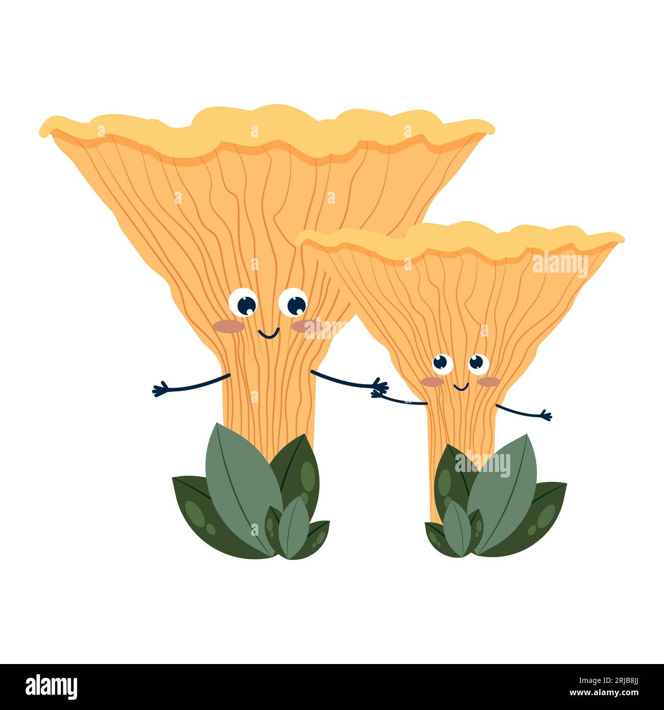 Set of funny chanterelle mushrooms with faces, childrens cartoon ...
