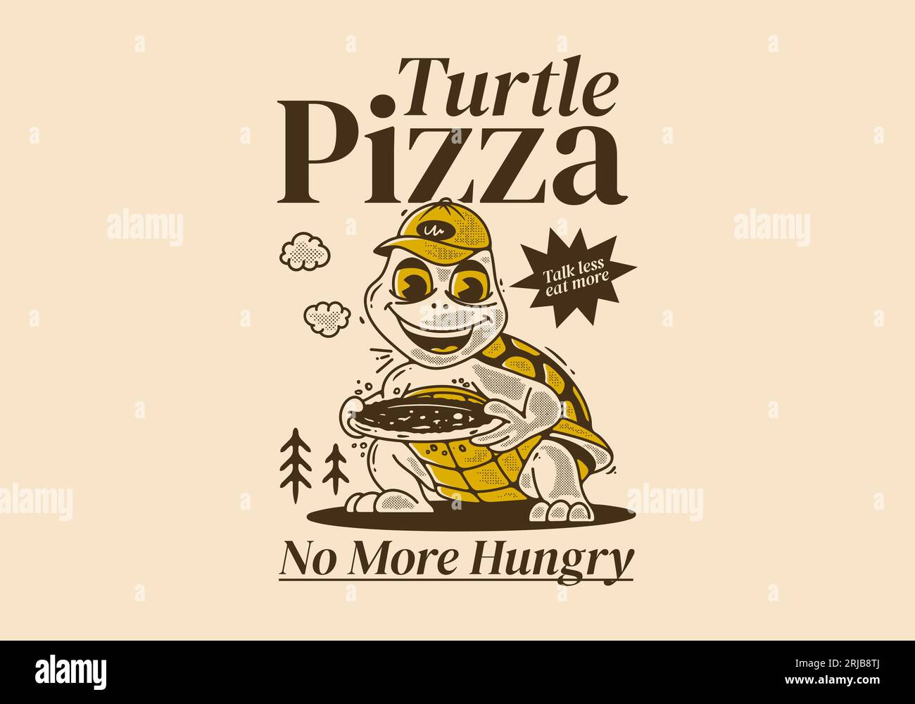 Turtle pizza, No more hungry, Mascot character illustration of a turtle ...