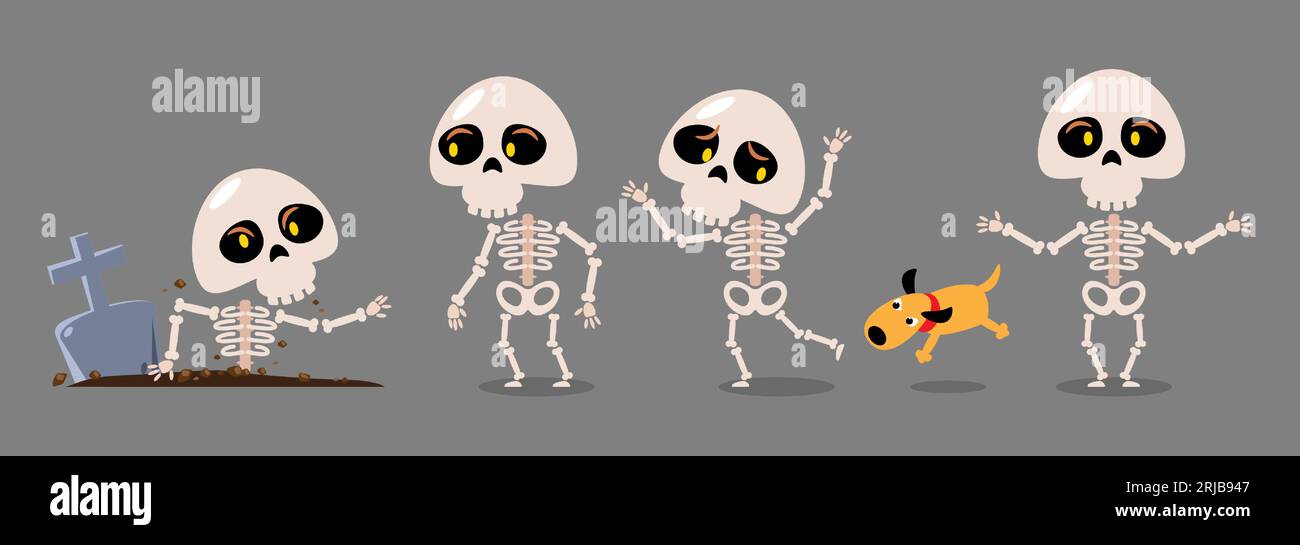 Set of cute Skeleton ghost . Halloween cartoon characters . Vector ...