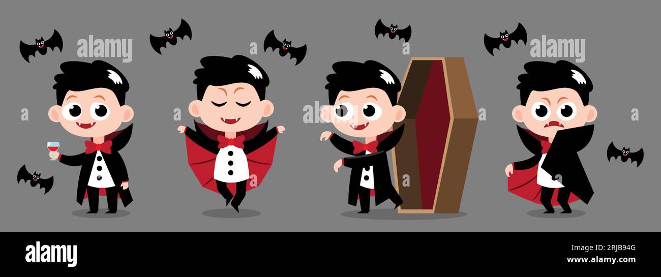 Set of cute Dracula vampire . Halloween cartoon characters . Vector ...