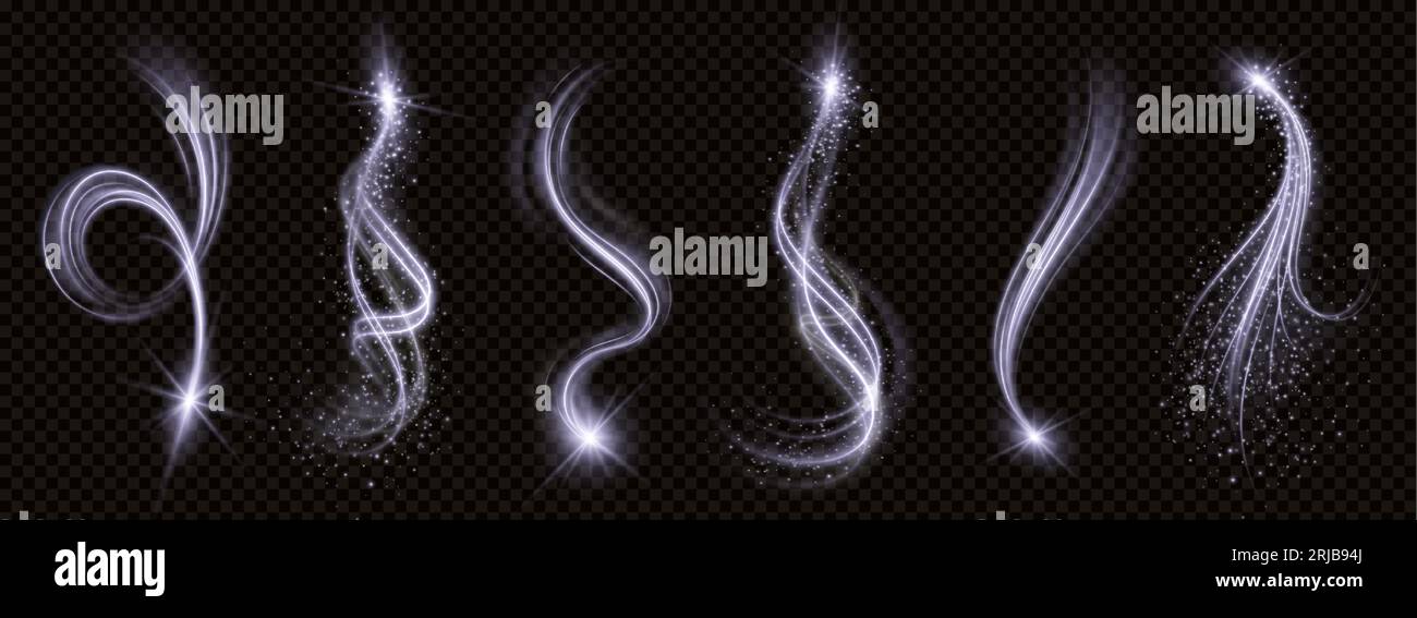 White magic spiral vortex line light glow effect. Shiny wind curve flare with sparkle png on ...